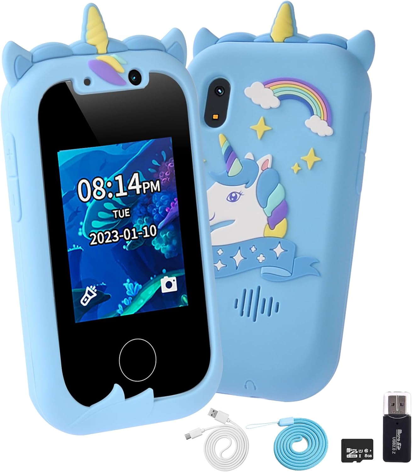 Ainiv Kid Smart Phone for Girls, Blue Unicorns Kids Toy Phone Gifts ...
