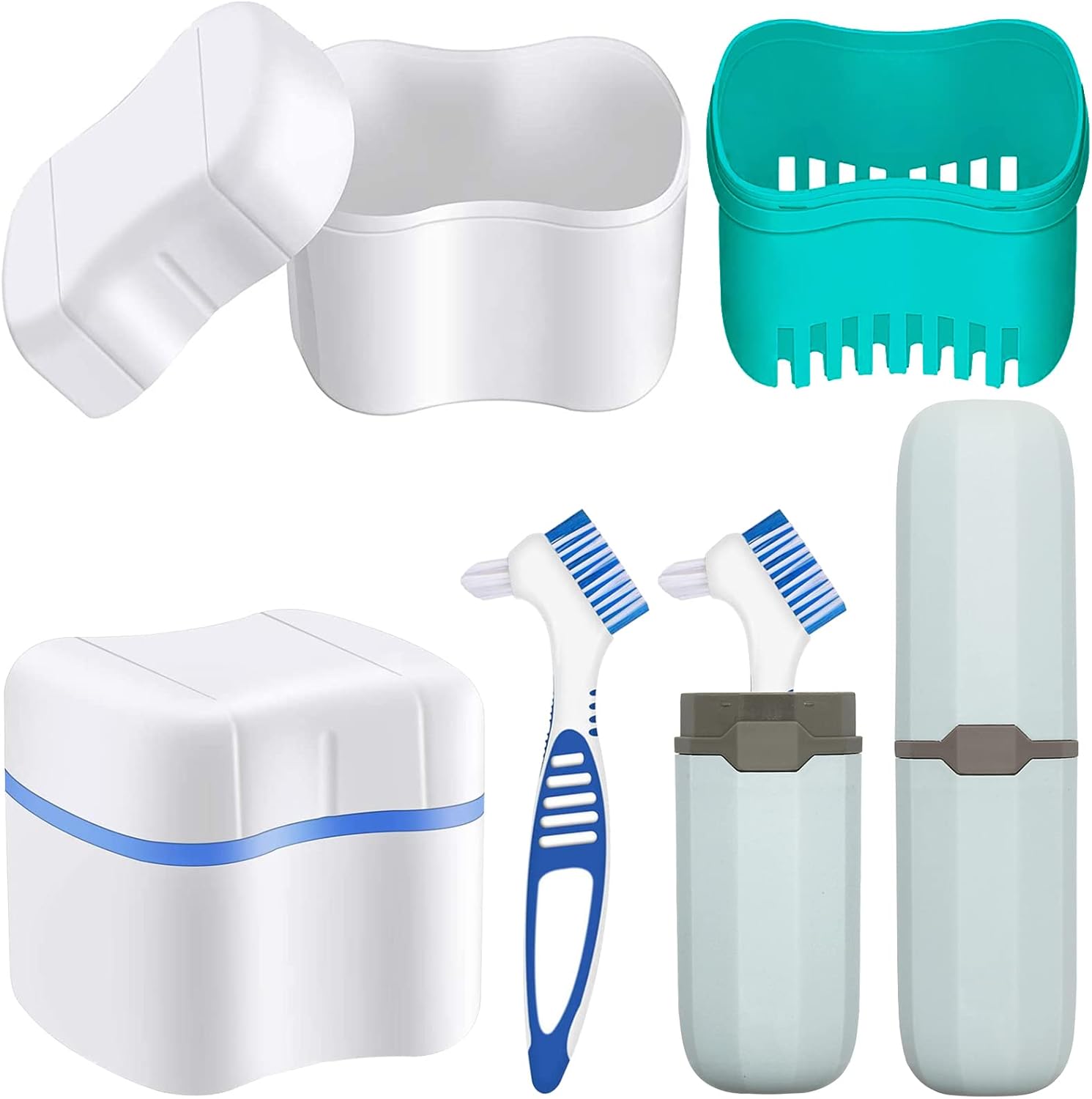 Hioph Denture Case Kit, 2 Denture Bath Cups, 2 Denture Cleaner Brushes ...