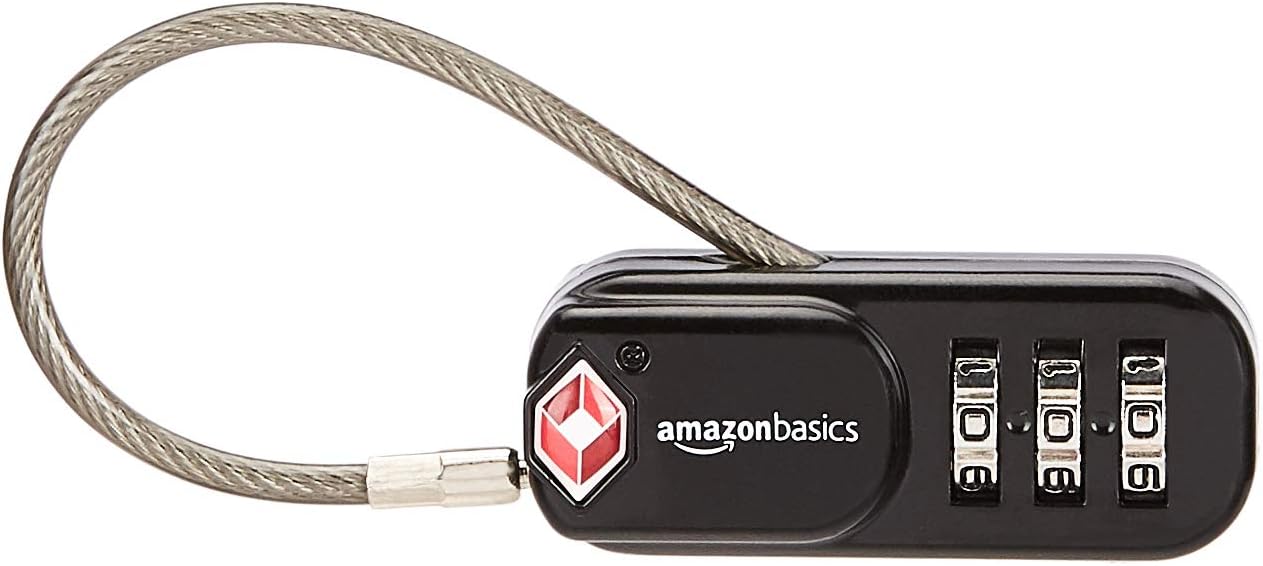 Amazon Basics TSA Accepted Hook Cable 3-Digit Combination Lock, Black ...