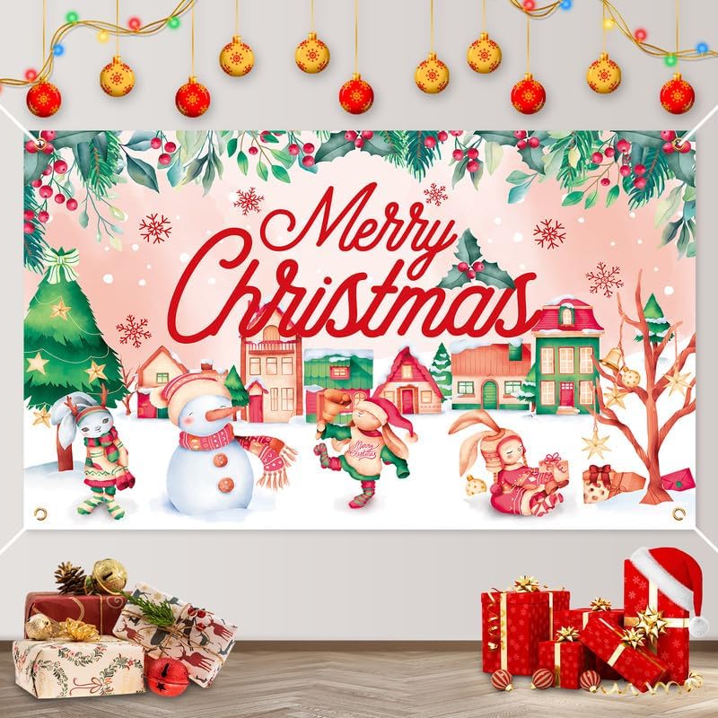 Amazon.com: Merry Christmas Banners, Christmas Party Banner, Pink Large ...