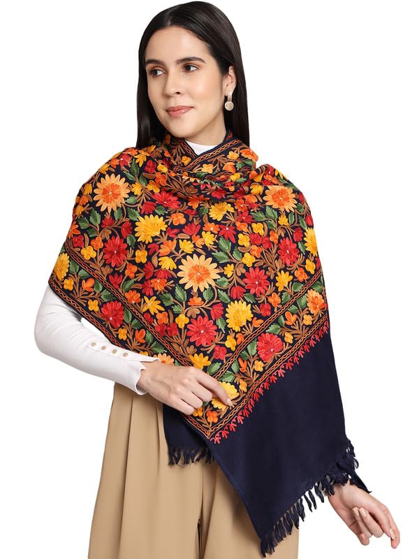 Buy CRAFTBAZAR Kashmiri embroidered Shawl Blue 78x28 inches at Amazon.in