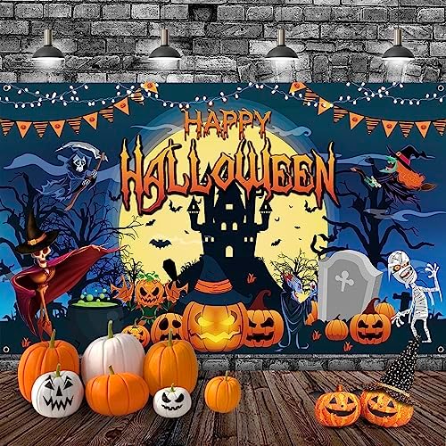 Amazon.com : Happy Halloween Banner, Navy Blue Halloween Party ...