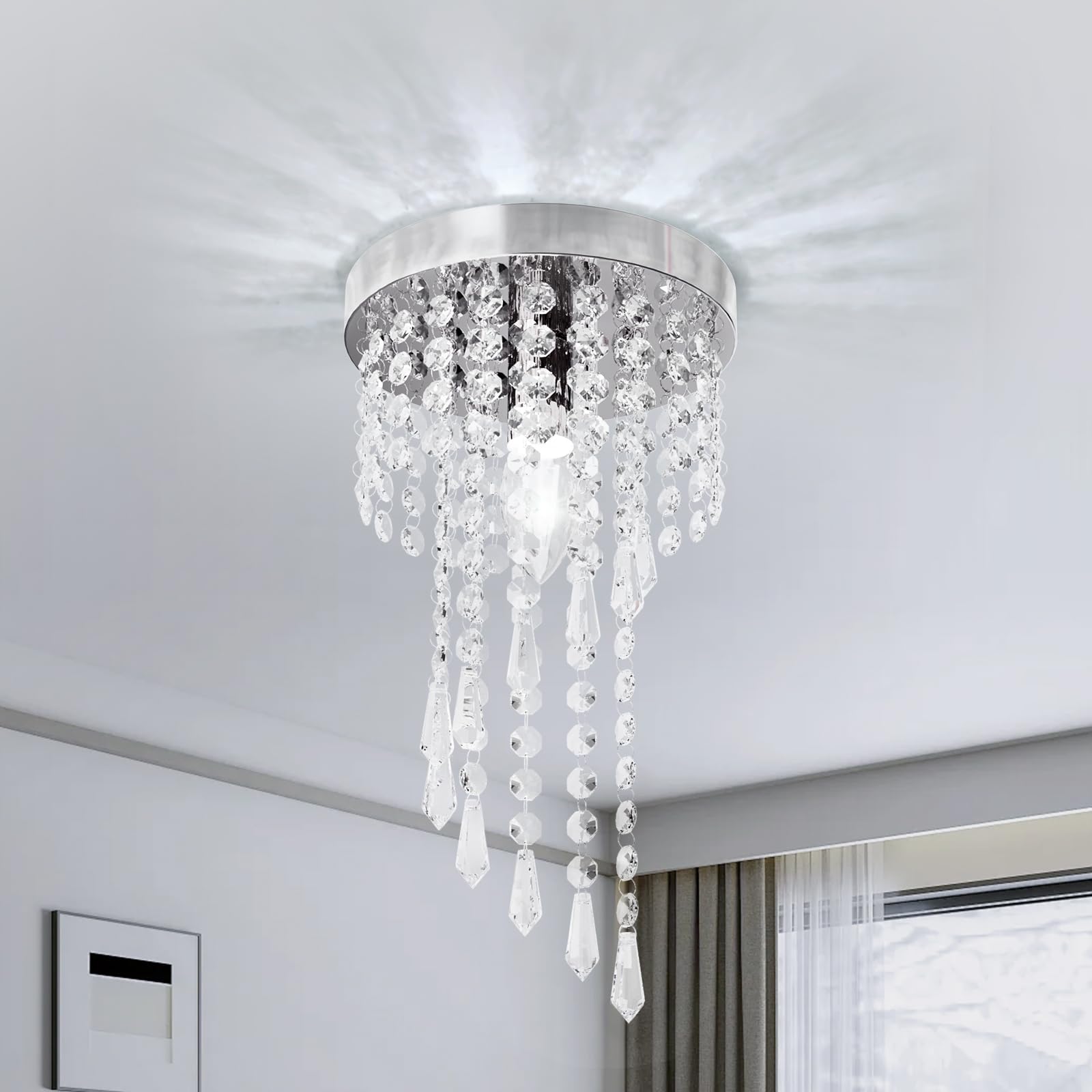 Goeco Small Crystal Chandelier, Modern S-Shaped Raindrop Flush Mount ...
