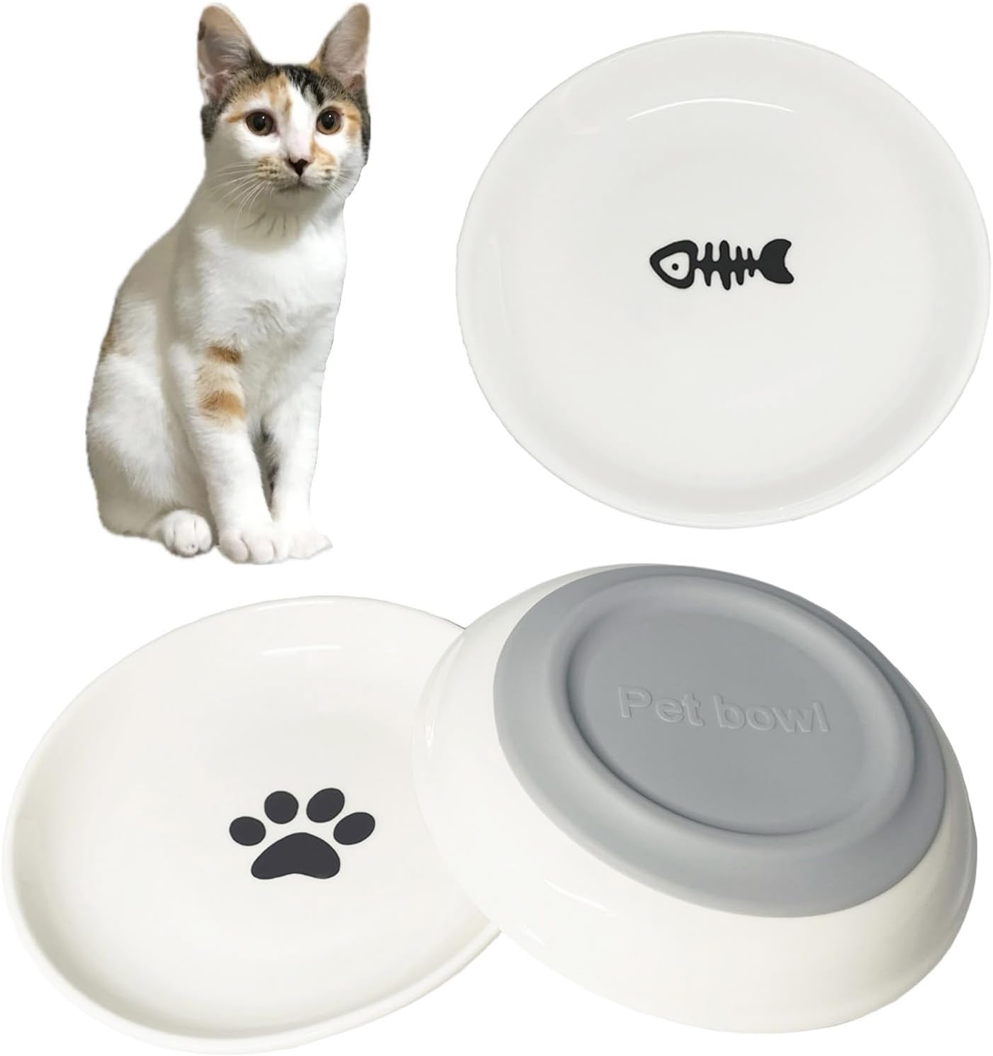 Amazon.com : Cat Food Bowls, Cat Dishes with Ceramic Silicone Bottom ...