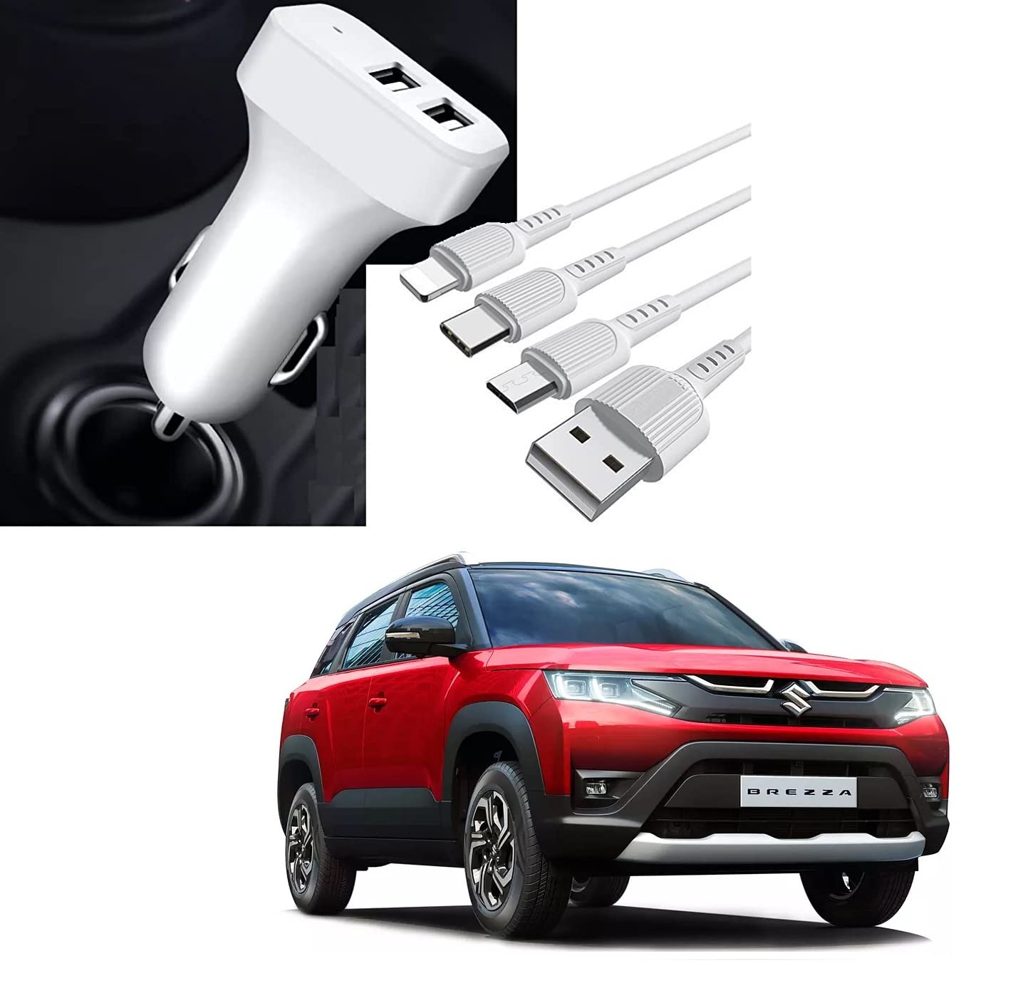 Auto Addict 2 Ports Fast Car Charger with 3 in 1 Cable (Turbo Charger ...