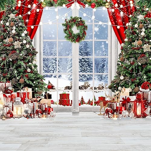 Amazon.com : SJOLOON Christmas Backdrop Wood Floor Christmas Tree ...