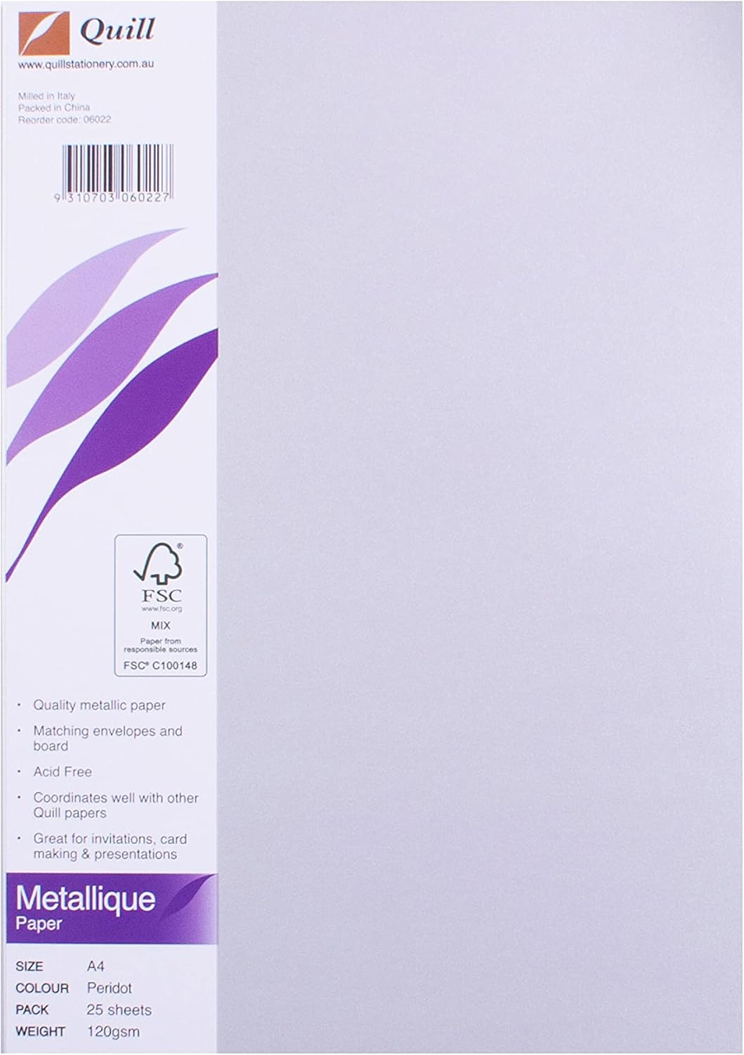 Amazon.co.jp: Quill Metallique Paper A4 120gsm - ペリドット - 25枚 : 文房具・オフィス用品