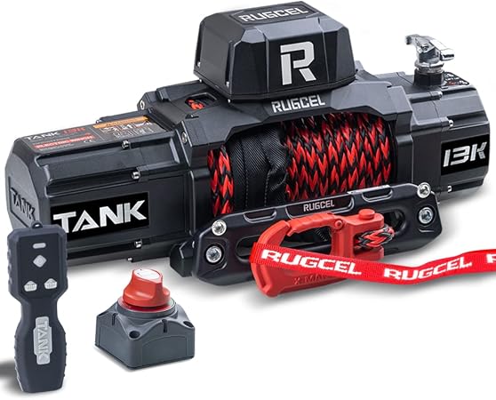RUGCEL 13500lb Tank Waterproof Electric Synthetic Rope Winch 12V with ...