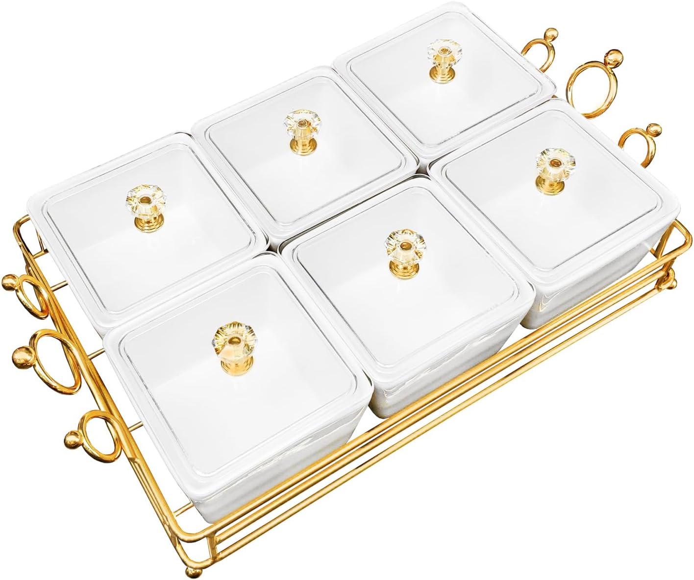 Amazon.com | Huang Acrylic 6 Compartment Serving Bowl Tray with Metal ...