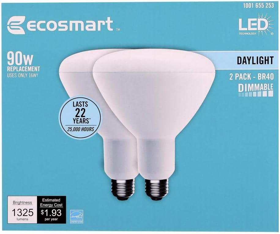 EcoSmart 90W Equivalent Daylight BR40 Dimmable LED Light Bulb (2-Pack ...
