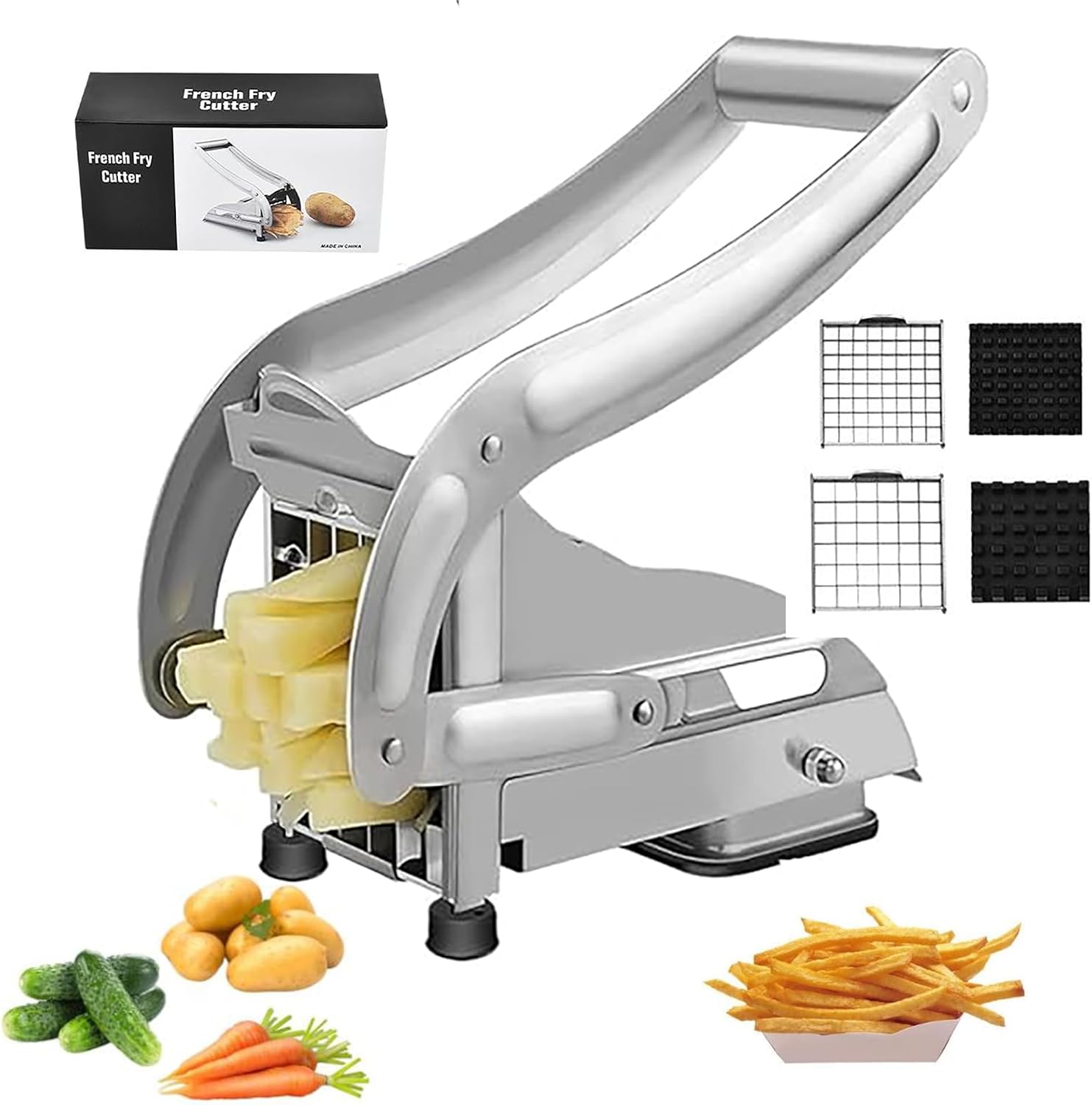 Amazon.com: French Fry Cutter,Stainless Steel Potato Cutter with 2 ...