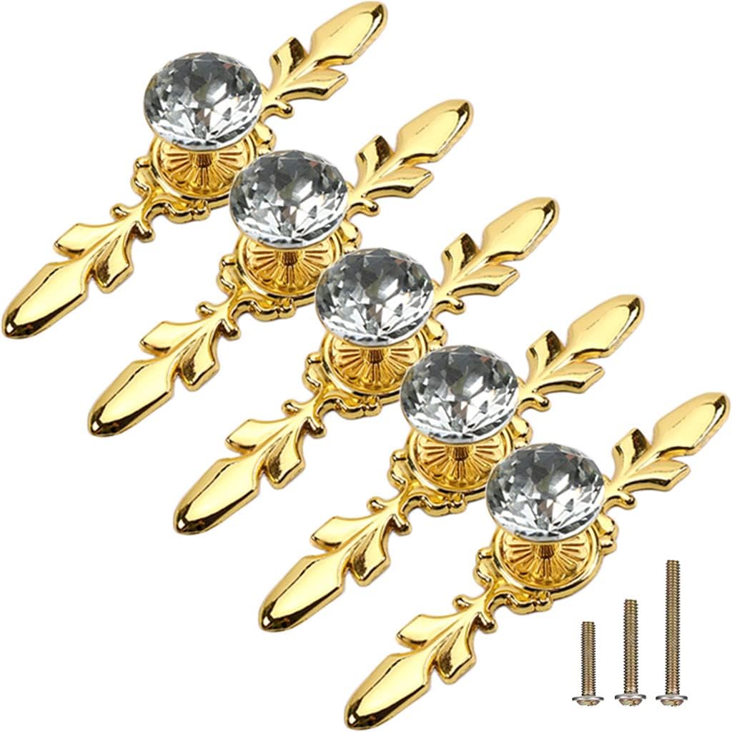 ESreake 5 Pack Gold Diamond Clear Crystal Glass Decorative Knobs with ...