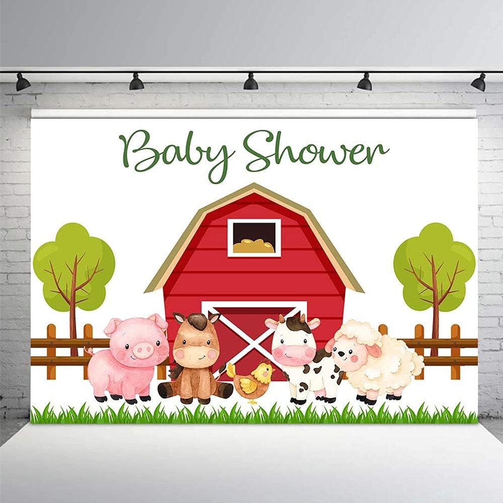 Amazon.com : ZARROUEA 7x5ft Red Barn Farm Animals Baby Shower ...