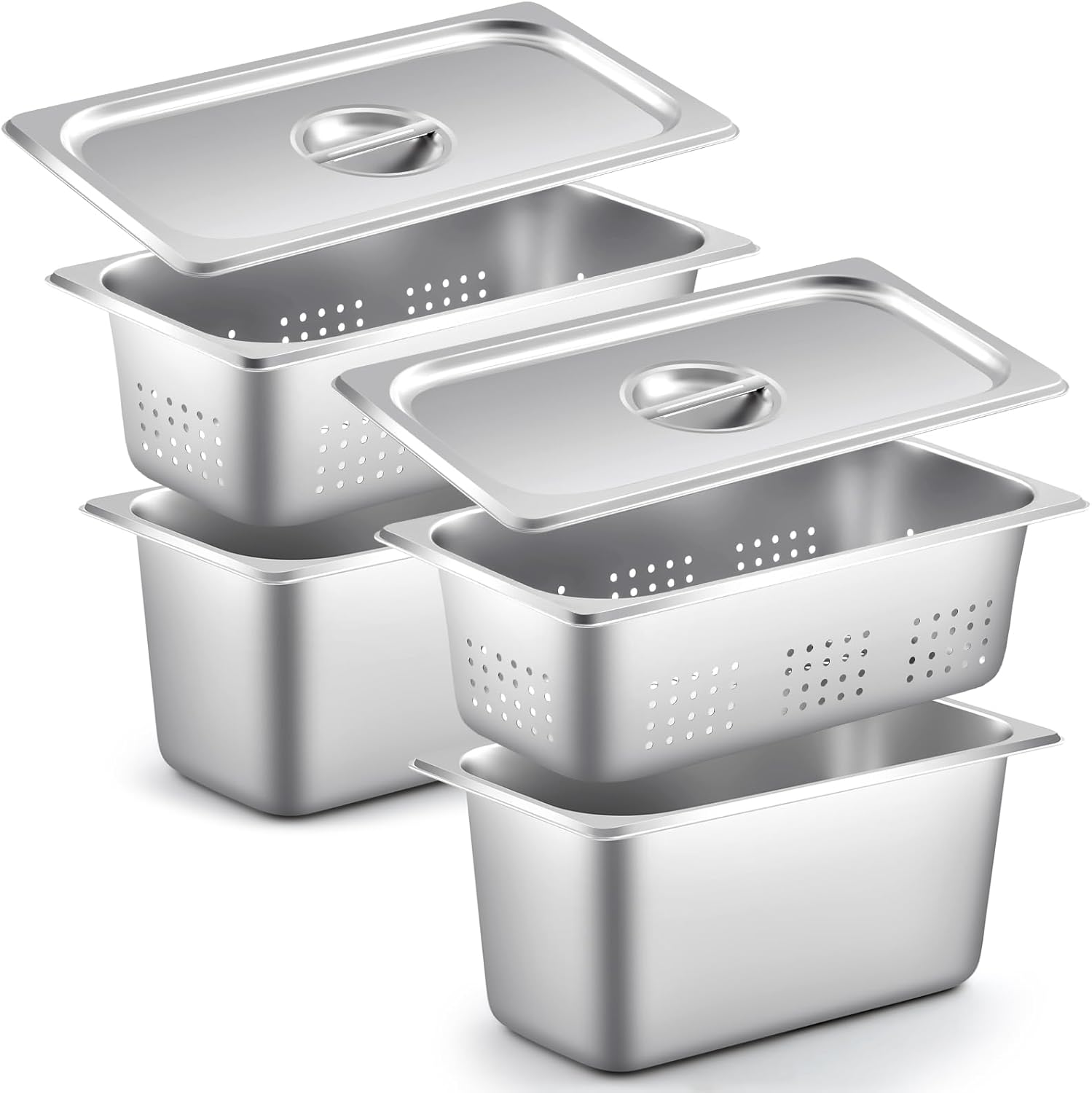 Amazon.com: Mifoci 6 Pcs Full Size Hotel Pan with Lid Set Include 2 ...