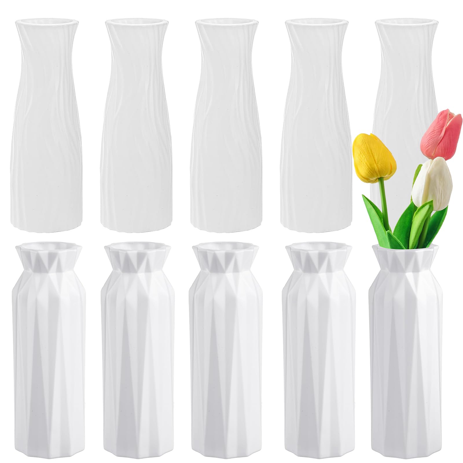 Amazon.com: 10 Pack Composite Plastic Flower Vase, Decorative White ...