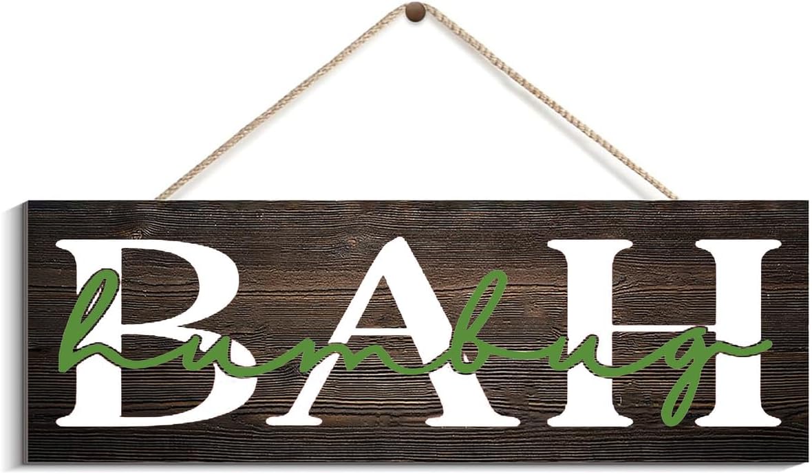 Amazon.com: Rustic Wooden Door Hanging Wall Art Sign Bah Humbug Sign ...