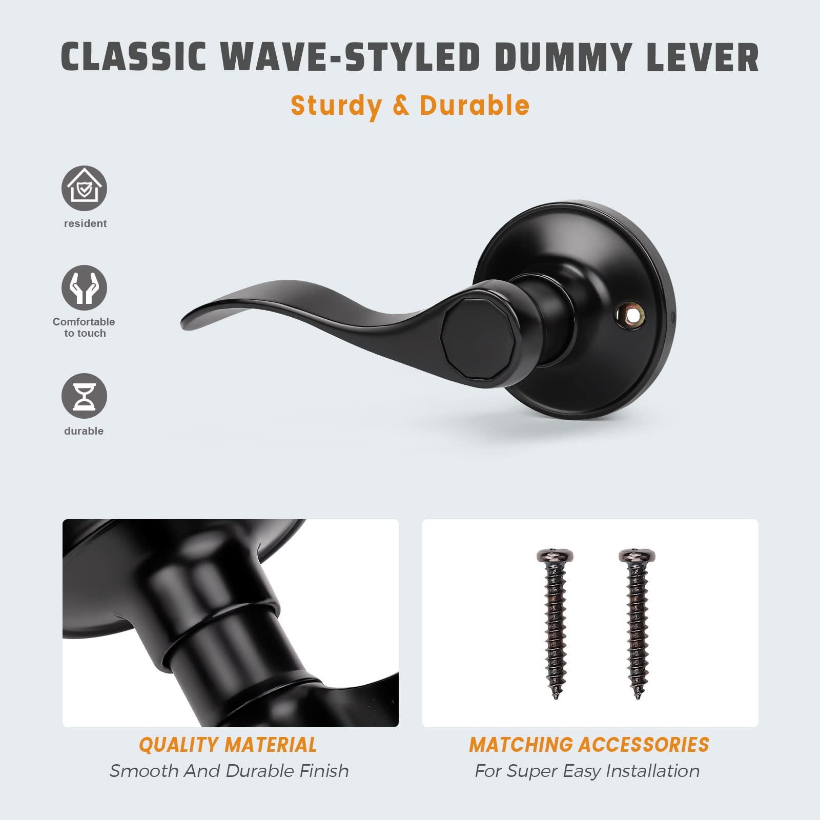 Snapklik.com : KNOBWELL 1 Pack Dummy Door Knob Black Lever Door Handle ...