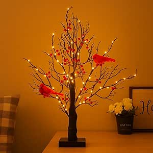 Amazon.com: Vintage Glowing Cardinal Tree with Berries, Moving ...