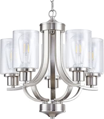 TELAFLY 5-Light Dining Room Chandelier,Modern Small Chandeliers Nickel Brushed Finished ...