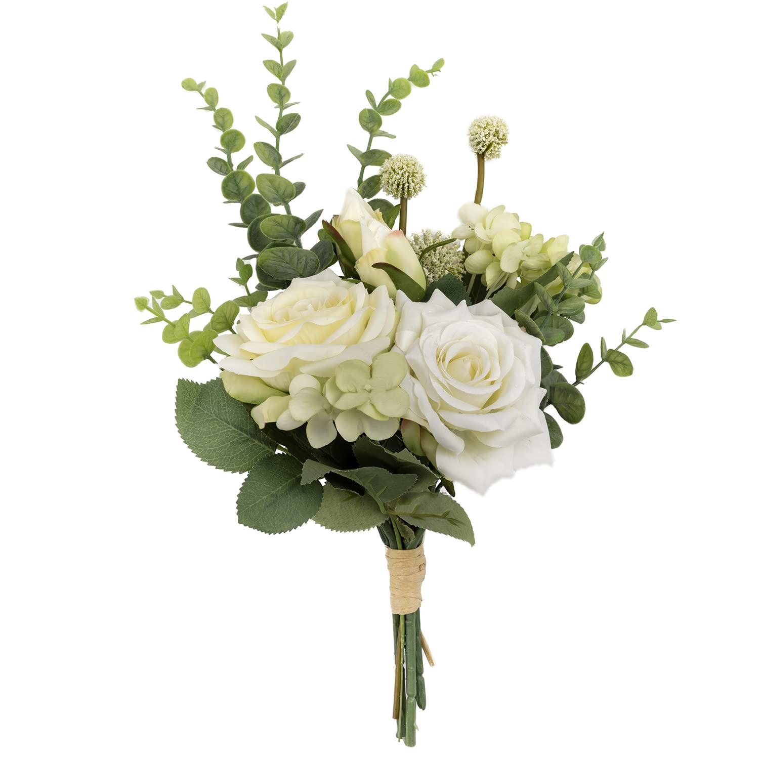 Amazon.com: XD MEXL Artificial Eucalyptus and White Rose Bouquet, 14 ...
