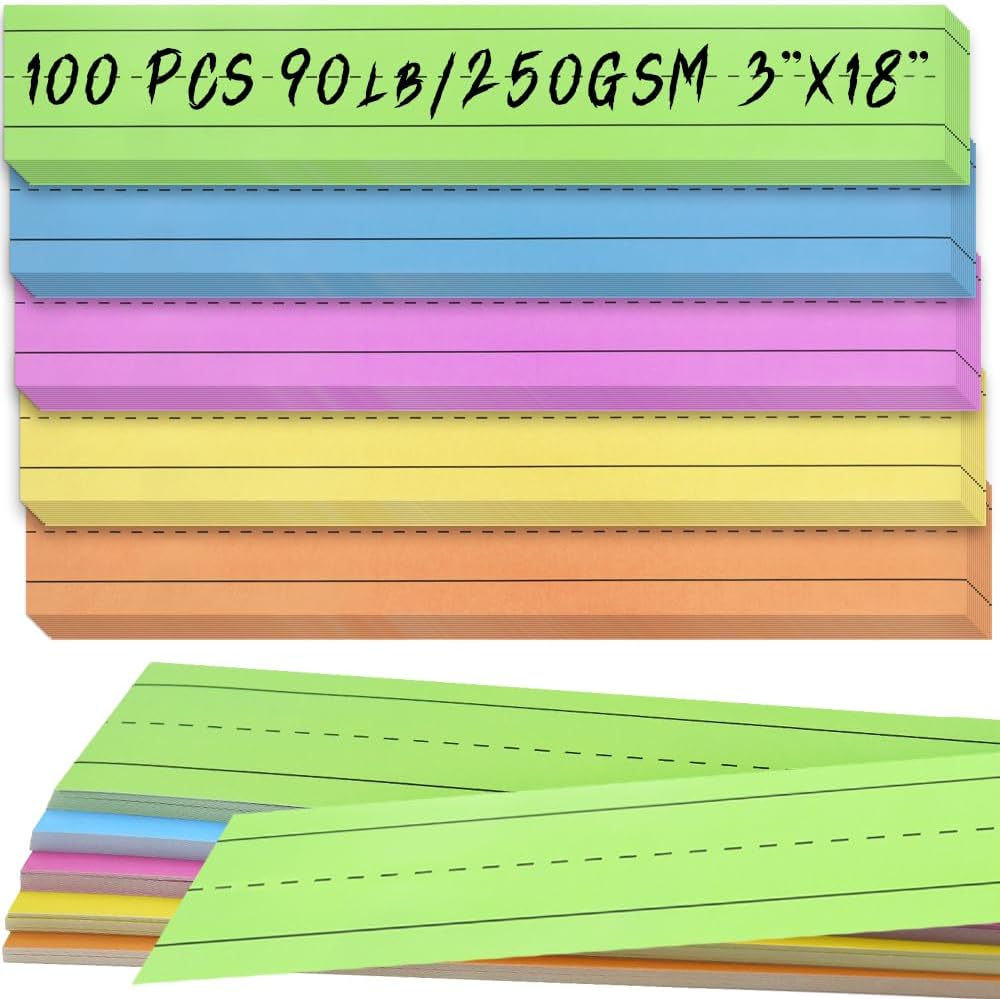 Amazon.com: LOTMER 100 Sheets Colored Sentence Strips, 92LB/250gsm ...