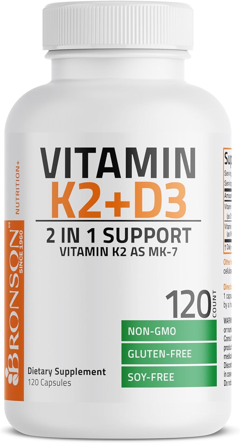 Vitamin K2 (MK7) with D3 Supplement Non-GMO Formula 5000 IU Vitamin D3 & 90 mcg Vitamin K2 MK-7 ...