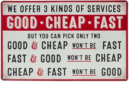 Amazon.com: Good Cheap Fast Services Embossed Metal Sign - Funny ...