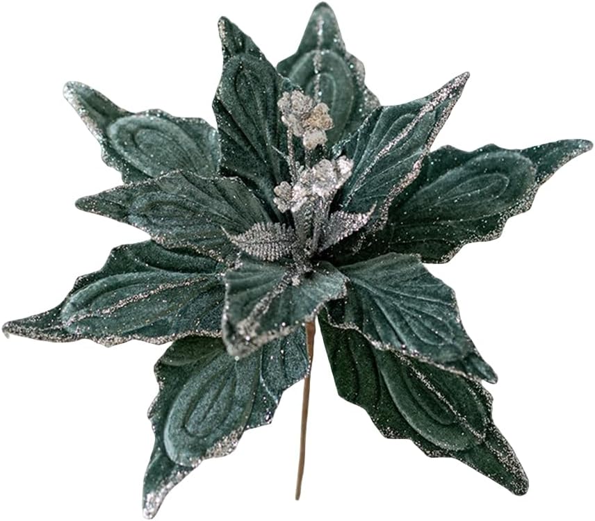 Amazon.com: Ansho Pack of 6 Glitter Poinsettia Flower 11 Inches Large ...