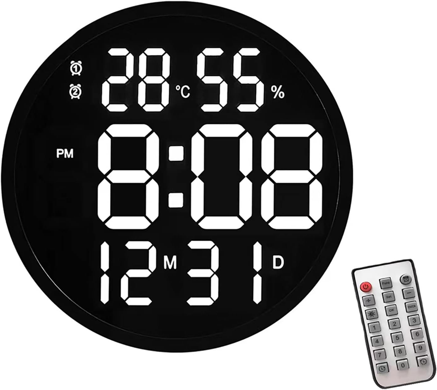 Amazon.co.jp: LED Wall Clock, Remote Control, Thermometer, Hygrometer ...