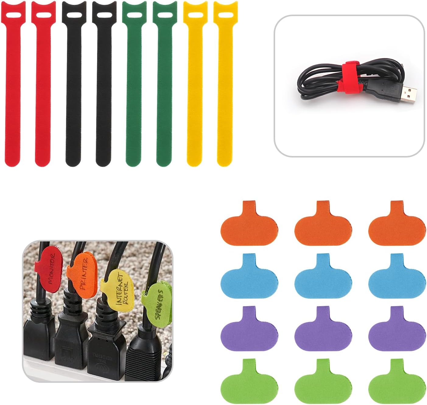 Amazon.com: 80 PCS Reusable Cable Ties and Cable Label Sets,Reusable ...