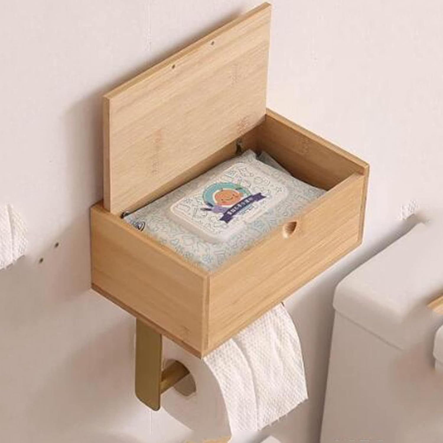 Amazon.com: EXCEI Toilet Paper Holder with Wet Wipes Box, Matte Wood ...