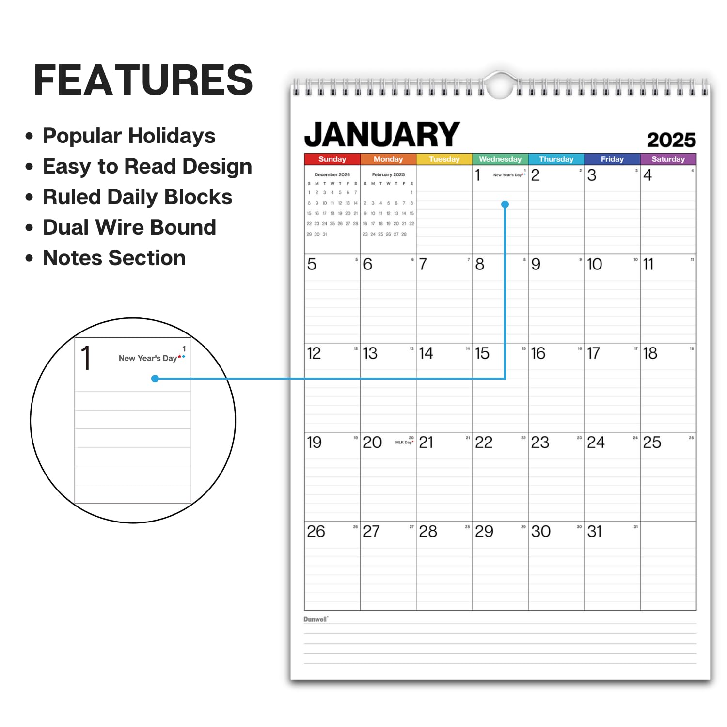 Snapklik.com : Dunwell Large Wall Calendar 2025, 12x17 (Colorful), Big ...