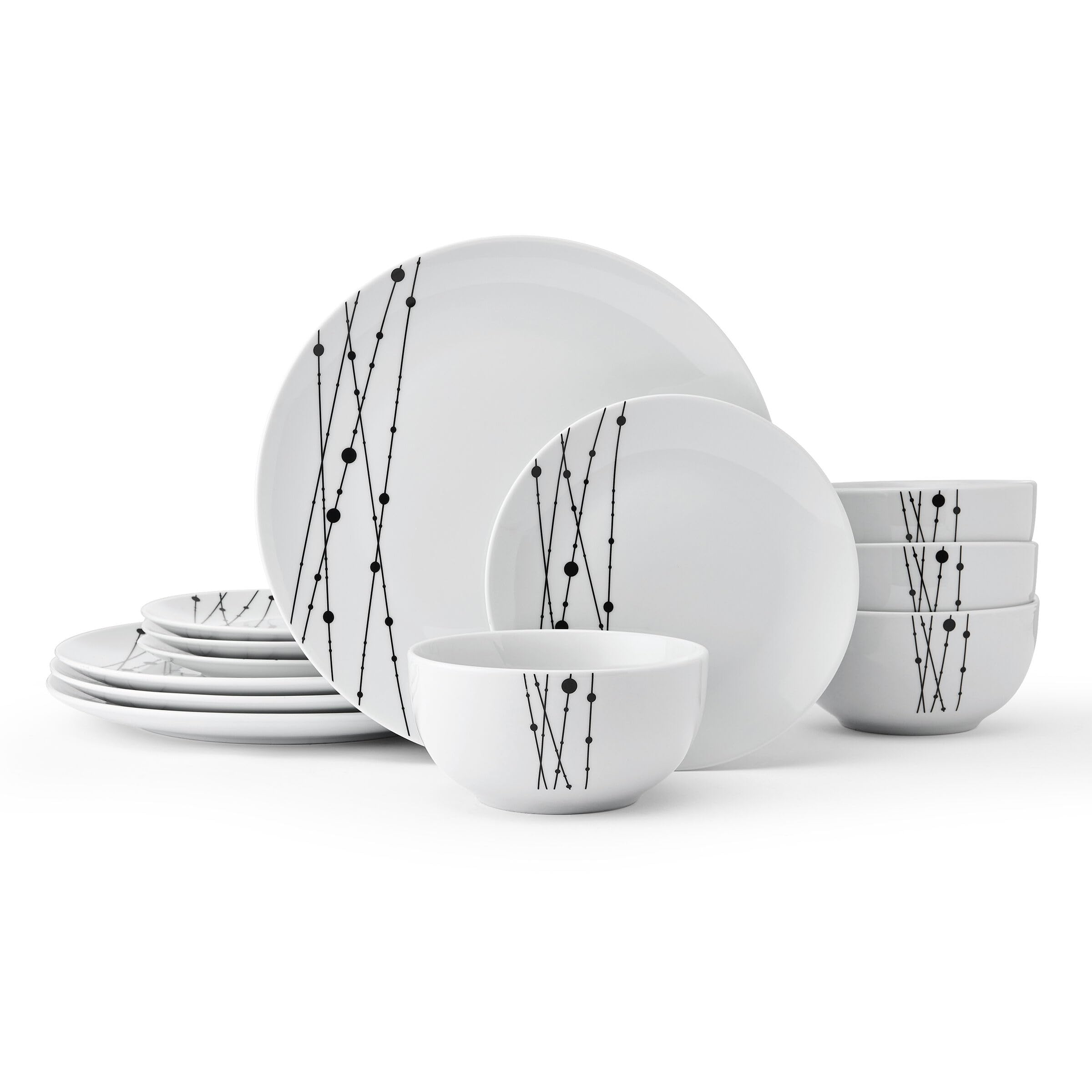 Amazon.com | Studio Nova Linear Symphony 12 Piece Dinnerware Plate Bowl ...