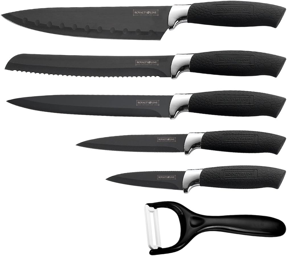 SWISS Royal + Line 5 pcs knife set non stick coating black - FREE ...