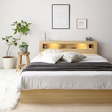 Amazon｜RASIK ベッド ダブル フレームのみ ナチュラル 収納付き ベット 照明 コンセント お客様組立 Rizon ライゾン｜ベッドフレーム オンライン通販
