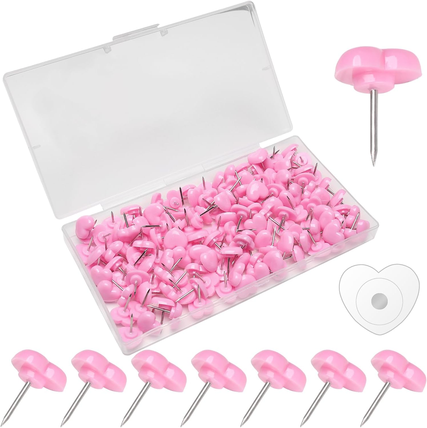 Amazon.com: Prasacco 100 Pcs Pink Heart Push Pins, Cute Decorative ...