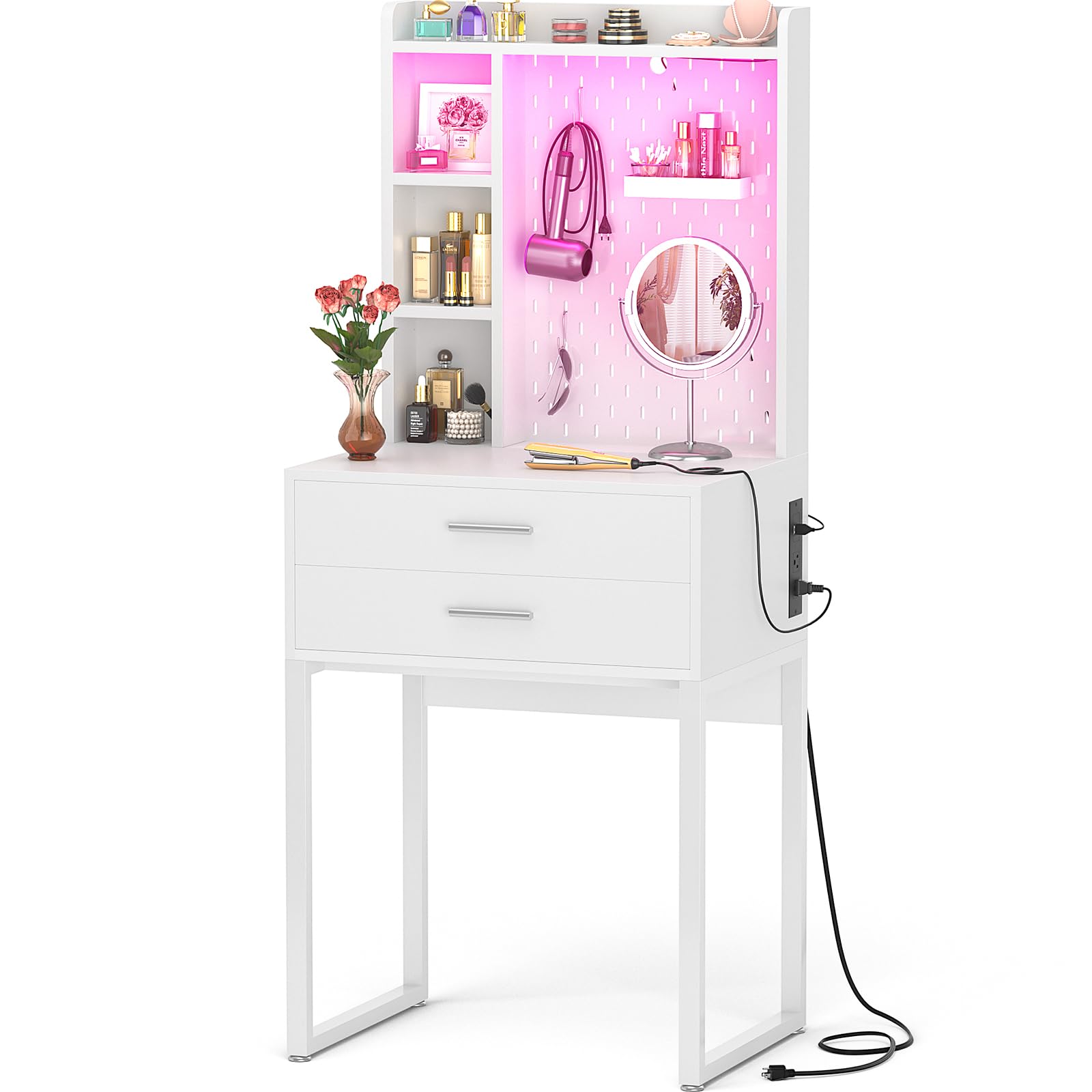 Amazon.com: Besiost Small Vanity Desk with Hutch and Drawers, White ...