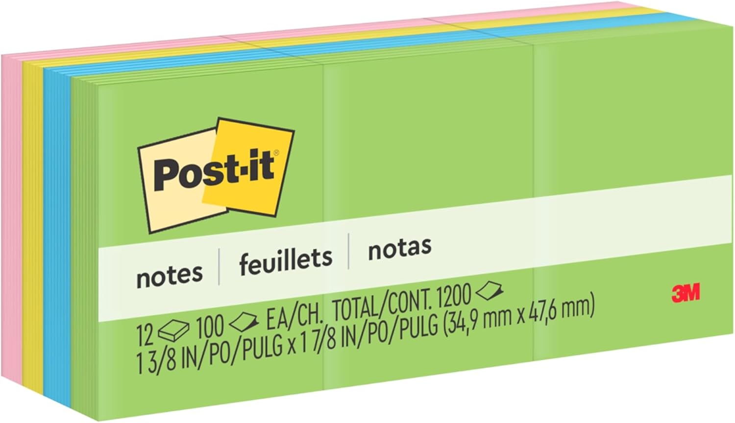 Post-it Notes Ultra Colors 653-AU 1.5 x 2 in (38 x 51 mm), 12 pads/pack ...