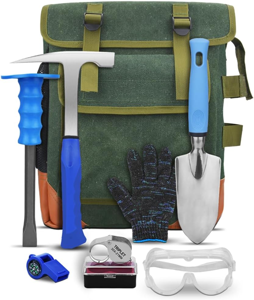 8-Piece Set - Geological Rock Pick Hammer Kit, Backpack Portable Chisel ...