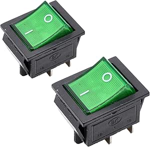 Ganasome 2pcs KCD4 DPST 4Pin On-Off Green Light Panel Rocker Switch 16A ...