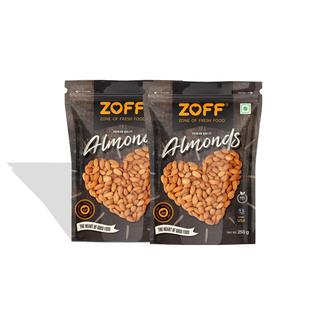 Zoff 100% Natural Premium California Dried Almonds | 2 Pack Pouch 250g each | Premium Badam Giri ...