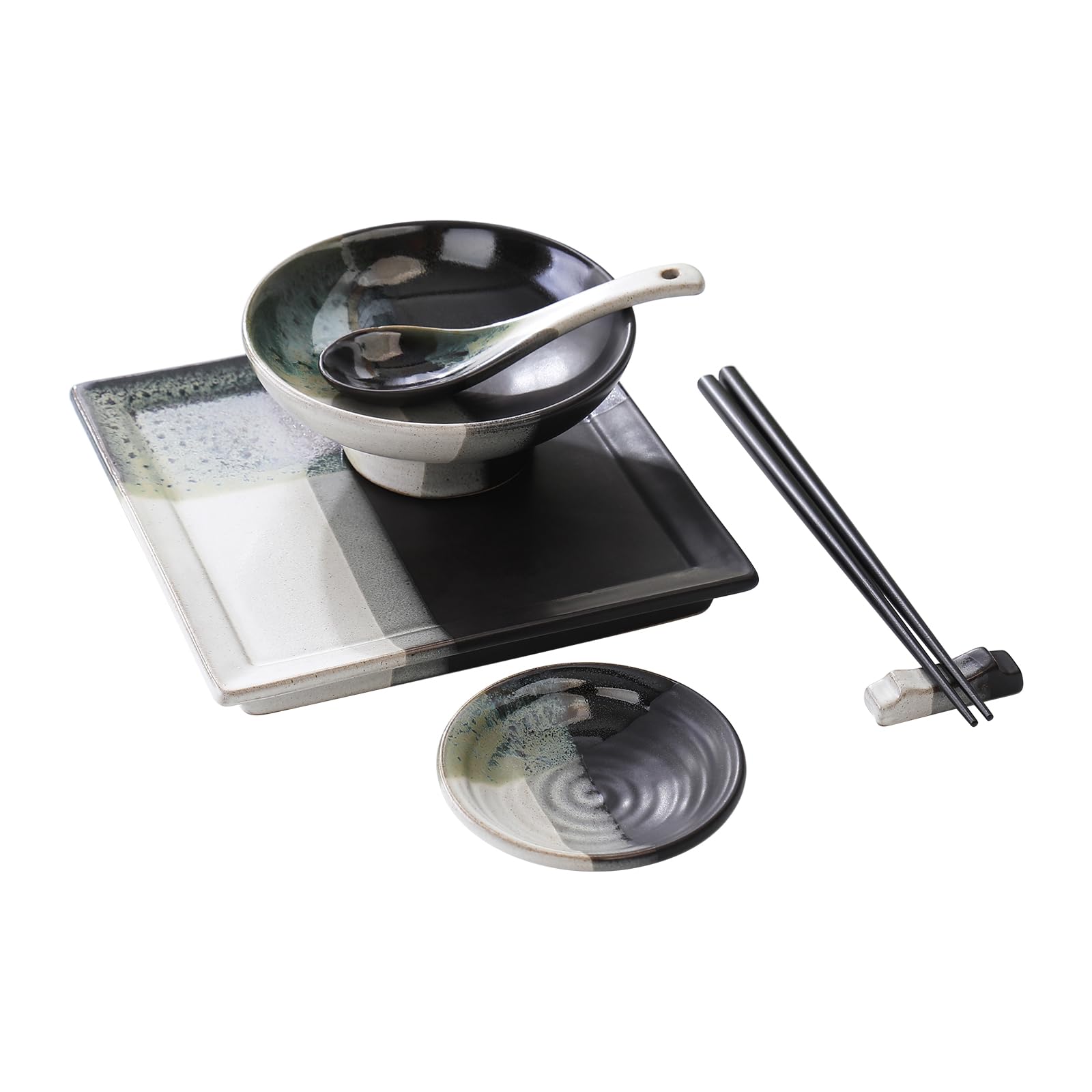 Amazon.com | Japanese Ceramic Dinnerware Set for 1| 6-Piece Plates and ...