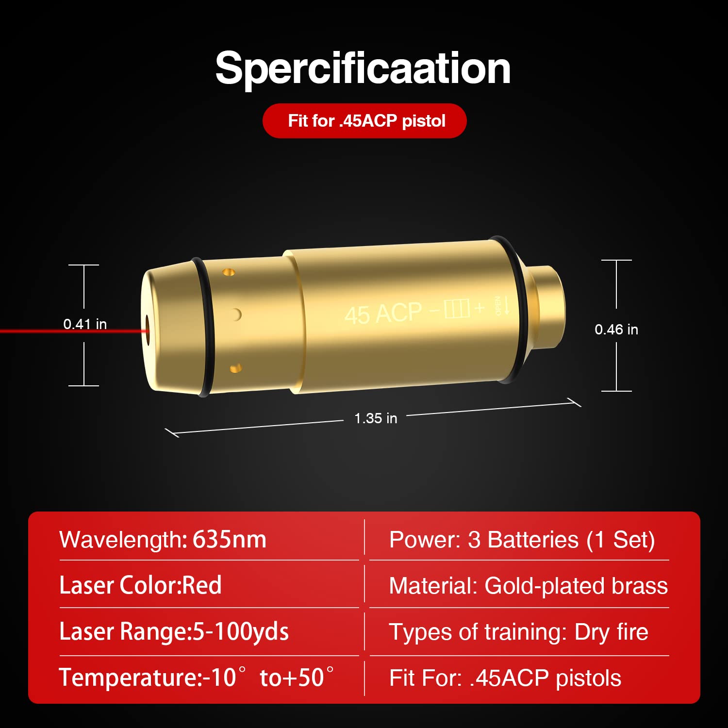 Snapklik.com : DEFENTAC .45 ACP Laser Training Cartridge For Dry Fire Training, Laser Bullet .45 ACP