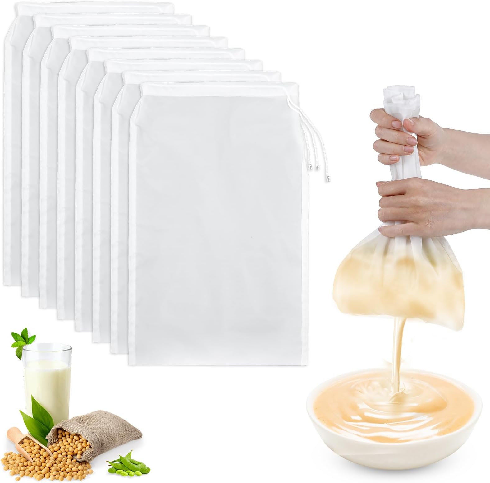 Amazon.com: JJUNW 8 Pcs Cheese Cloth Bag for Straining, Nut Milk Bag ...