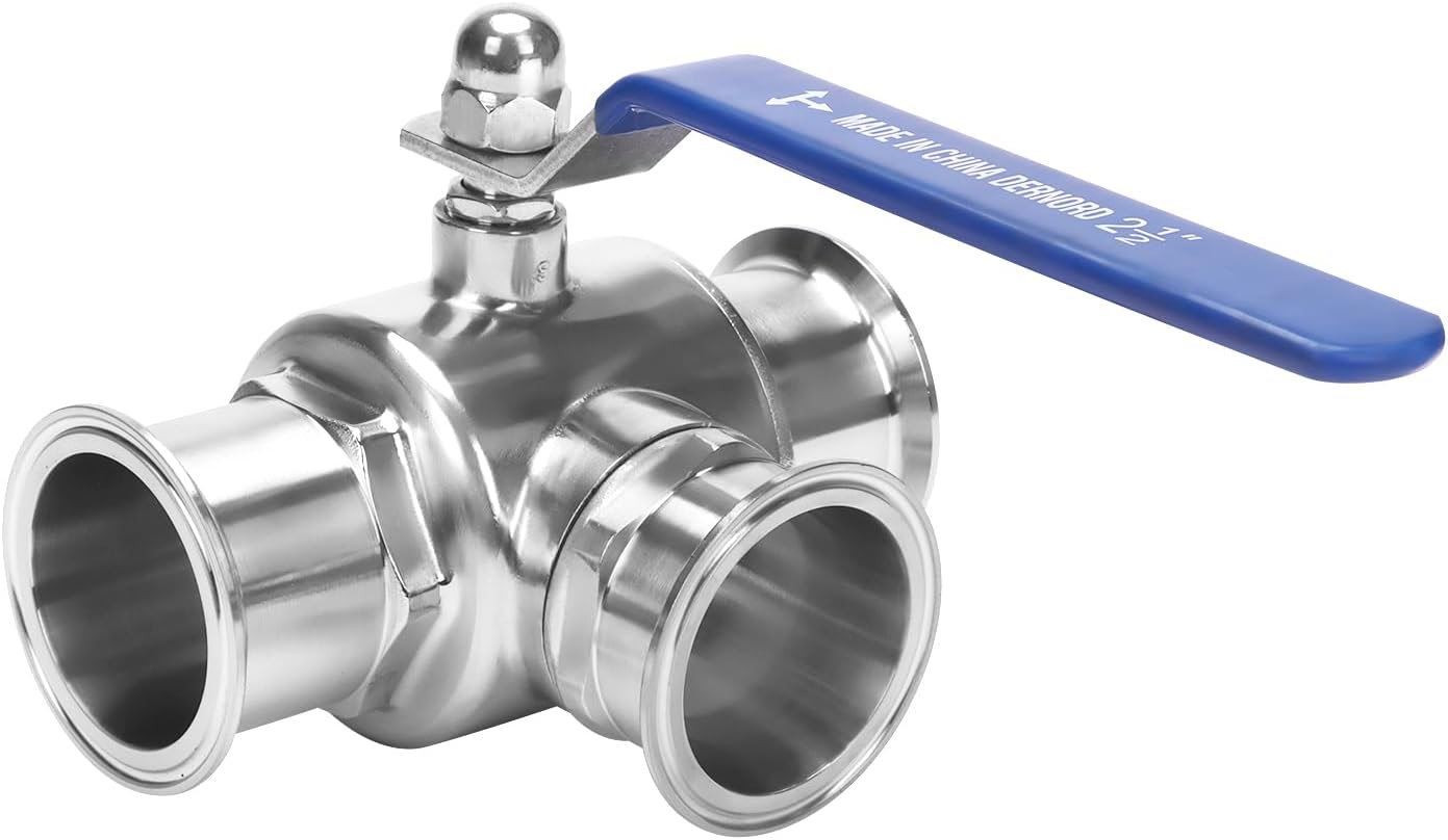 Amazon.com: DERNORD 2.5" Tri Clamp Sanitary Ball Valve, 3-Way Ball ...
