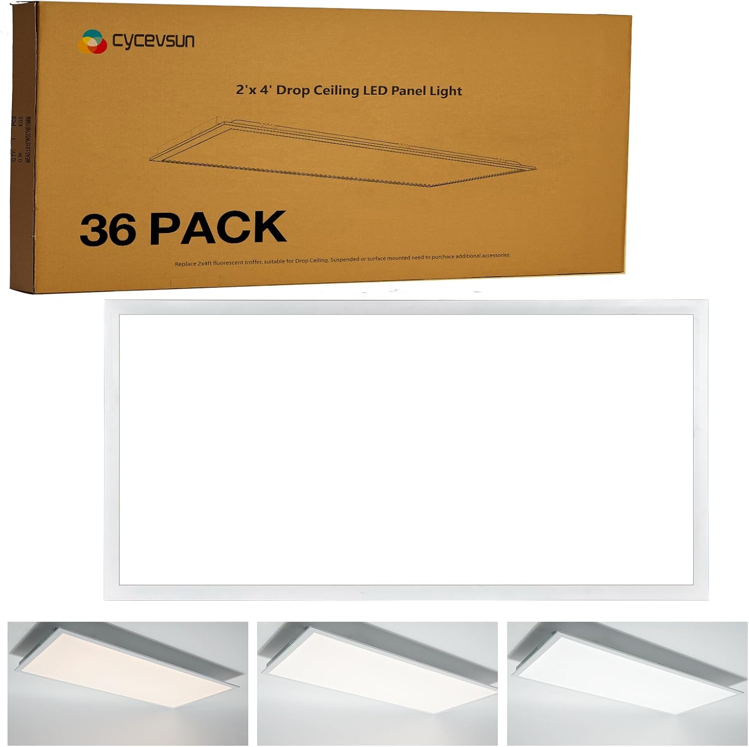 CycevSun 2x4 LED Drop Ceiling Light Fixture Flat Panel, 0-10V Dimmable ...