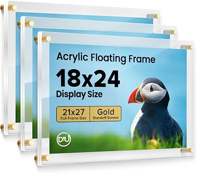Acrylic Floating Frames Gold Standoffs(3-Pack) 18" x 24" Clear Acrylic ...