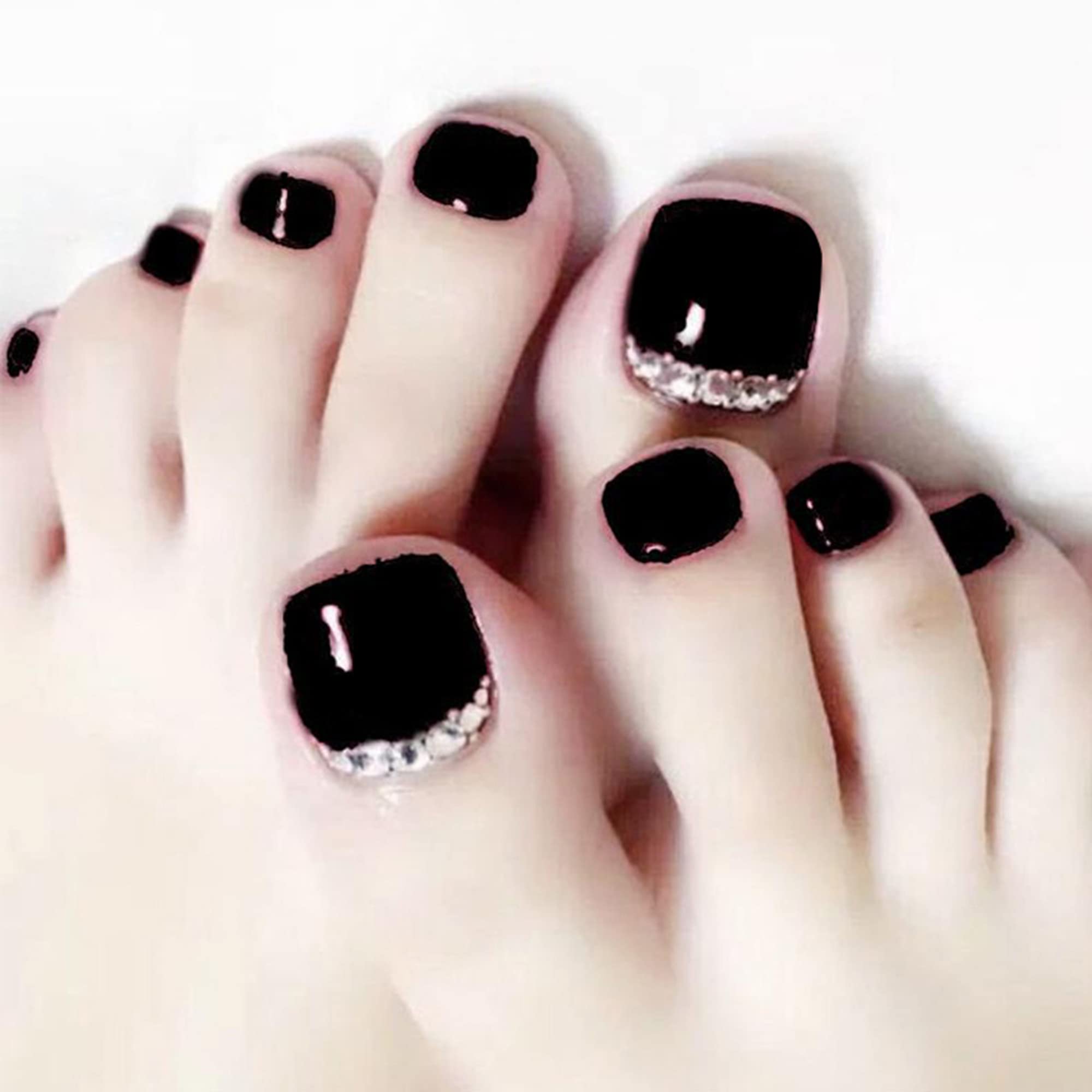Pink And Black Toe Nail Art