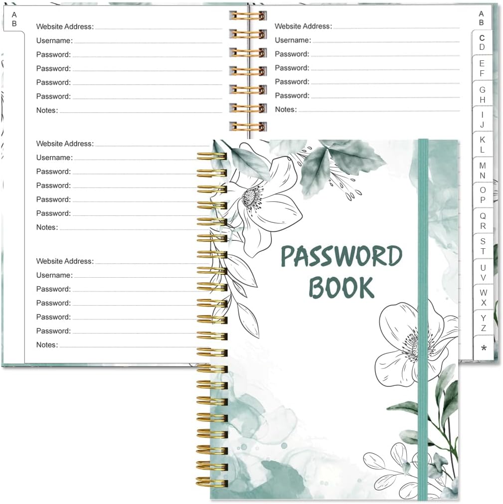 Password Book with Alphabetical Tabs - Small Pocket Password Keeper ...