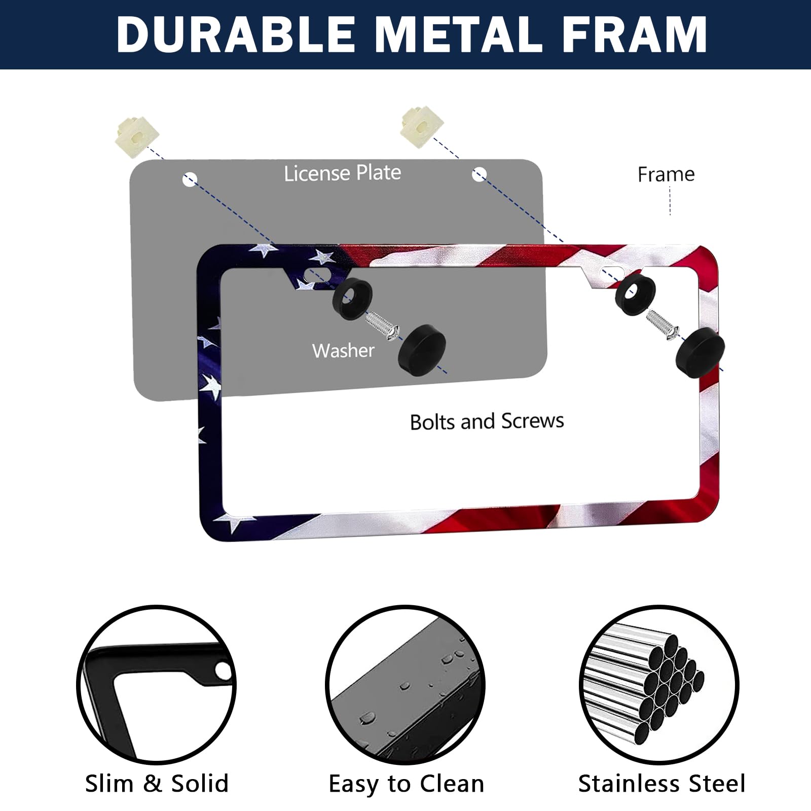 Snapklik.com : LIN KANG Patriotic American Flag License Plate Frame ...